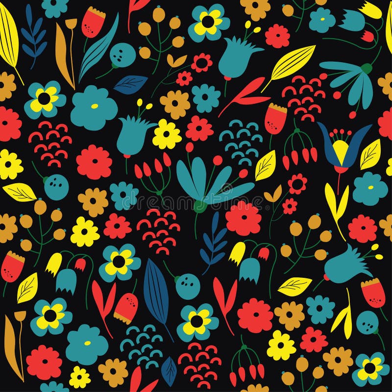Hand Drawn Floral Pattern Colorful Stock Vector - Illustration of ...