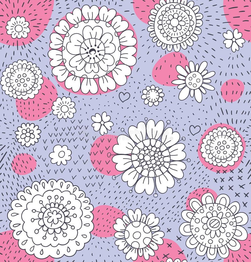 Hand drawn floral pattern stock illustration. Illustration of drawing ...