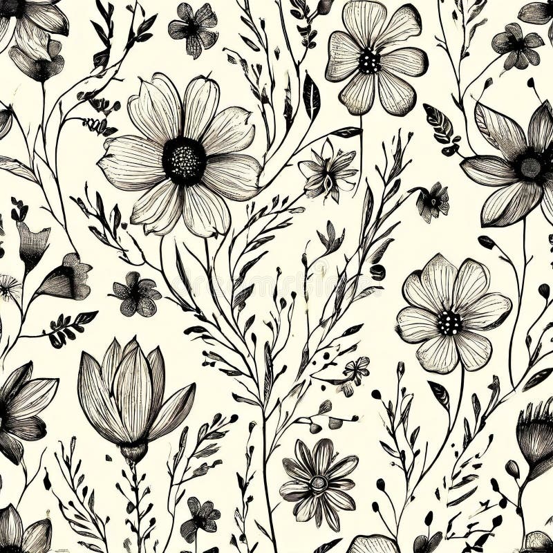 Hand Drawn Floral Pattern Whimsical and Charming Design Featui Stock ...