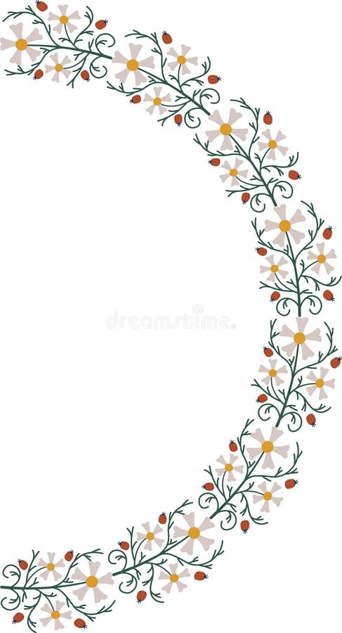 Hand Drawn Floral Rounded Frame Stock Vector - Illustration of border ...