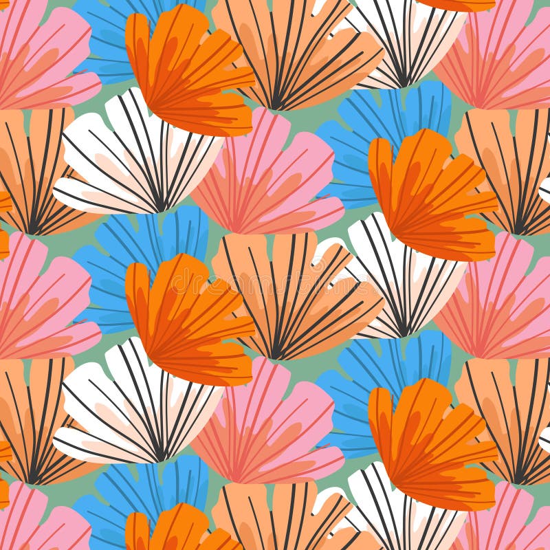 Hand Drawn Floral Seamless Pattern in Creative Style with Abstract ...