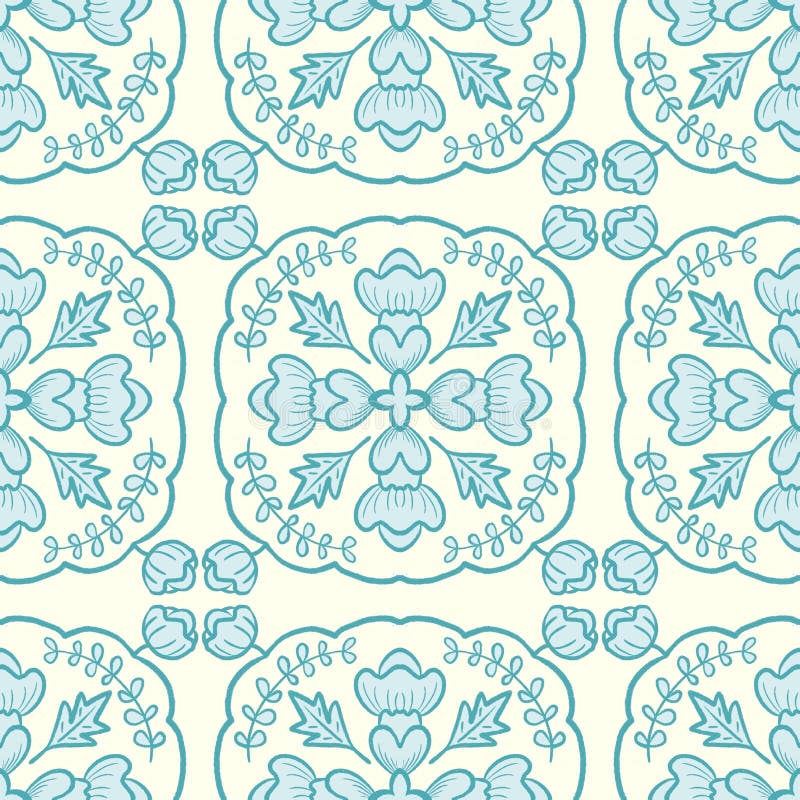 Hand Drawn Floral Pattern with Curved Frame and Repeated Various ...