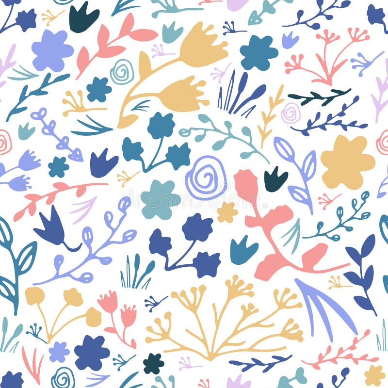 Hand Drawn Floral Seamless Pattern. Doodle Print. Stock Illustration ...