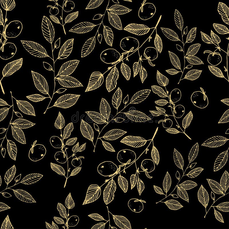 Hand Drawn Blossom Gold on Black Floral Seamless Pattern Vector Stock ... Hand Drawn Blossom Gold on Black Floral Seamless Pattern Vector Stock ...