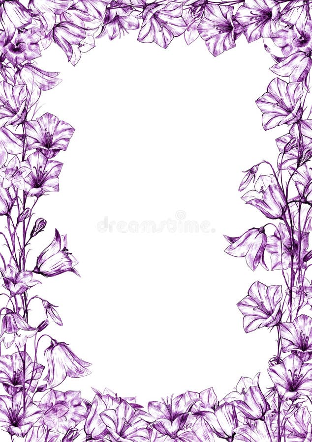 Hand Drawn Floral Vertical Rectangular Frame with Lilac and Violet ...