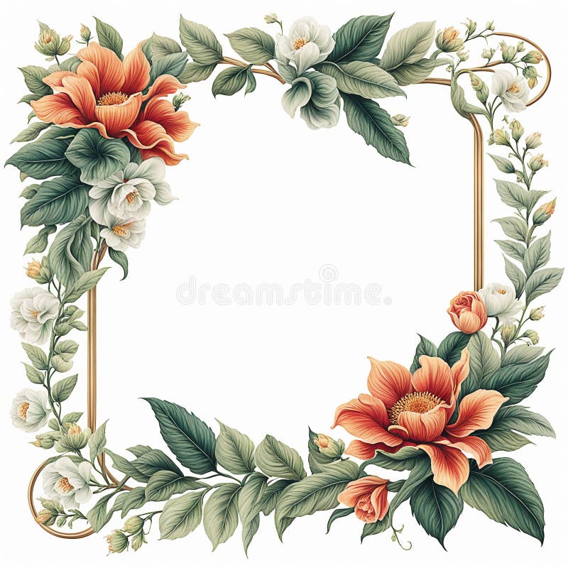 Hand Drawn Flower,flora Border,frame, on White Background, Vintage ...