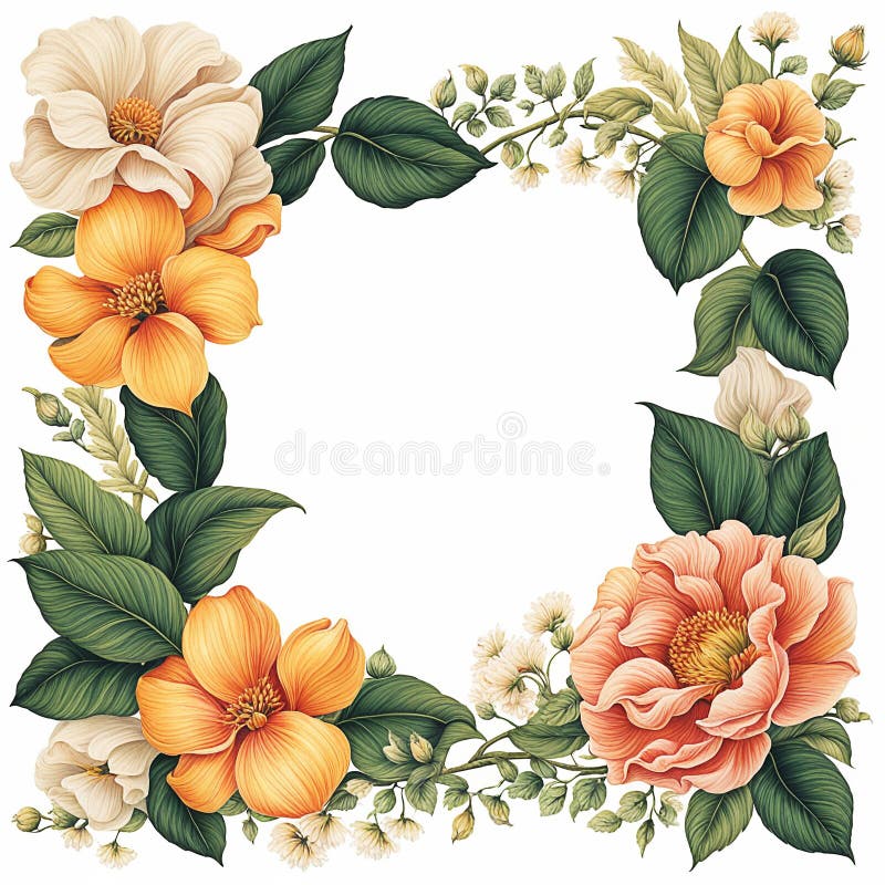 Hand Drawn Flower,flora Border,frame, on White Background, Vintage ...