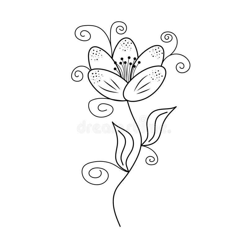 Hand Drawn Flower in Line Art Doodle Style. Stock Vector - Illustration ...