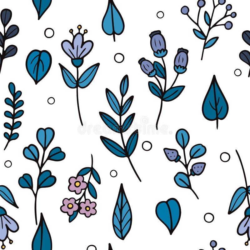 Hand Drawn Flowers and Leaves Pattern. Vector Illustration Stock ...