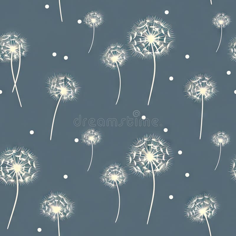 Hand Drawn Fluffy Dandelion Silhouettes Seamless Pattern, Endless ...