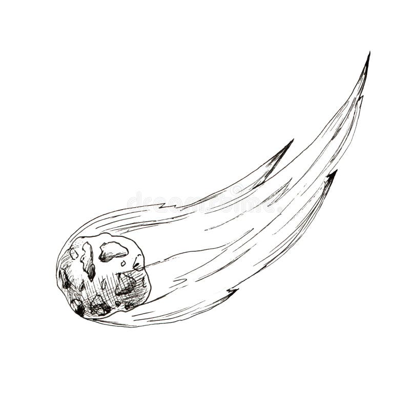 Hand Drawn Flying Meteorite Icon Stock Illustration - Illustration of ...