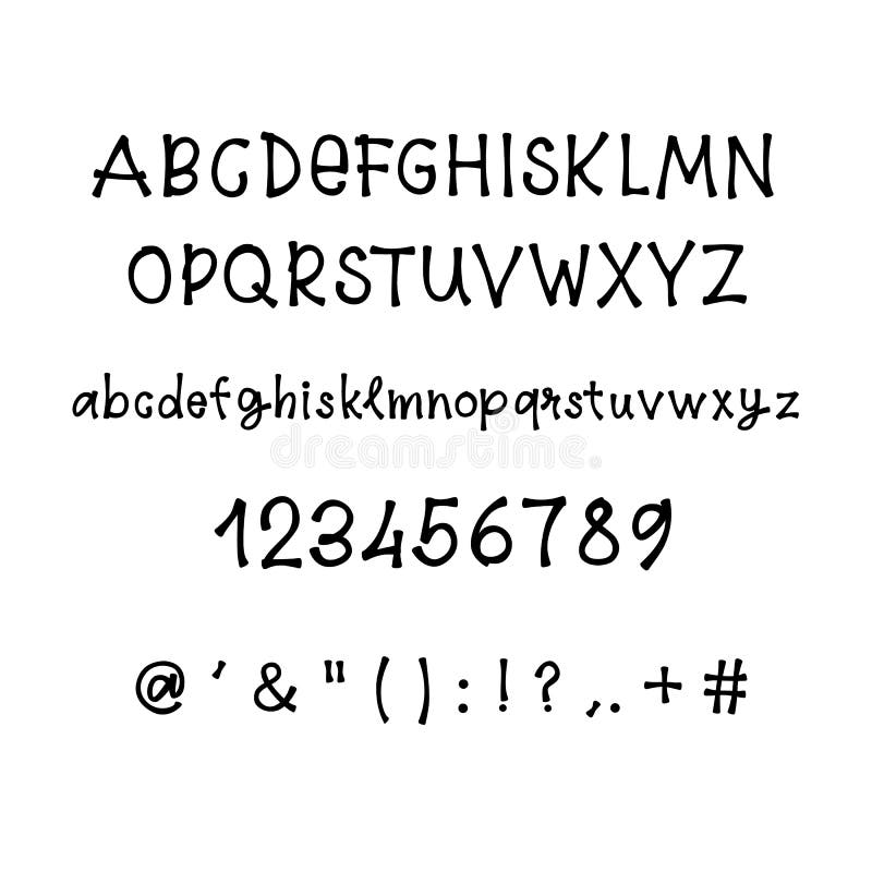 Hand Drawn Font with Numbers and Punctuation Isolated Stock Vector ...