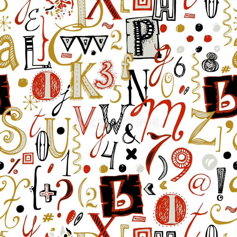 Hand Drawn Font Seamless Pattern Stock Vector - Illustration of ...