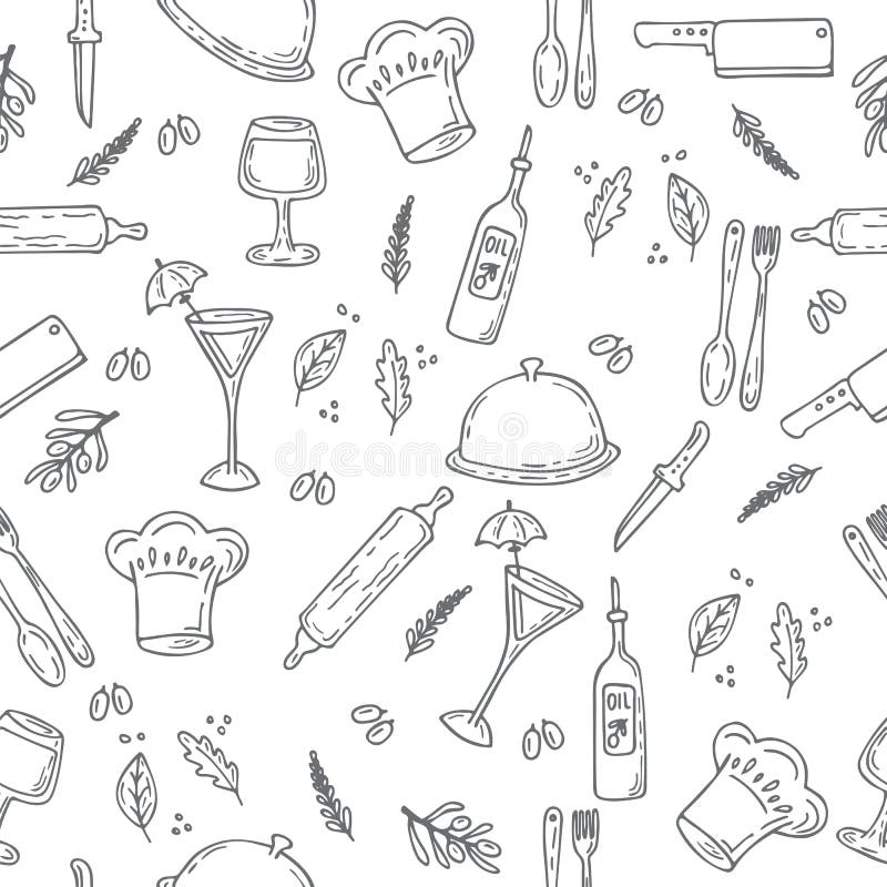 Hand Drawn Food Seamless Pattern. Sketch Kitchen Design Elements Stock ...