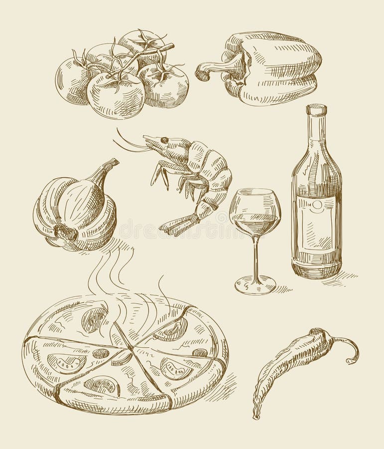 Food sketch stock illustration. Illustration of dine, beverages - 2560358