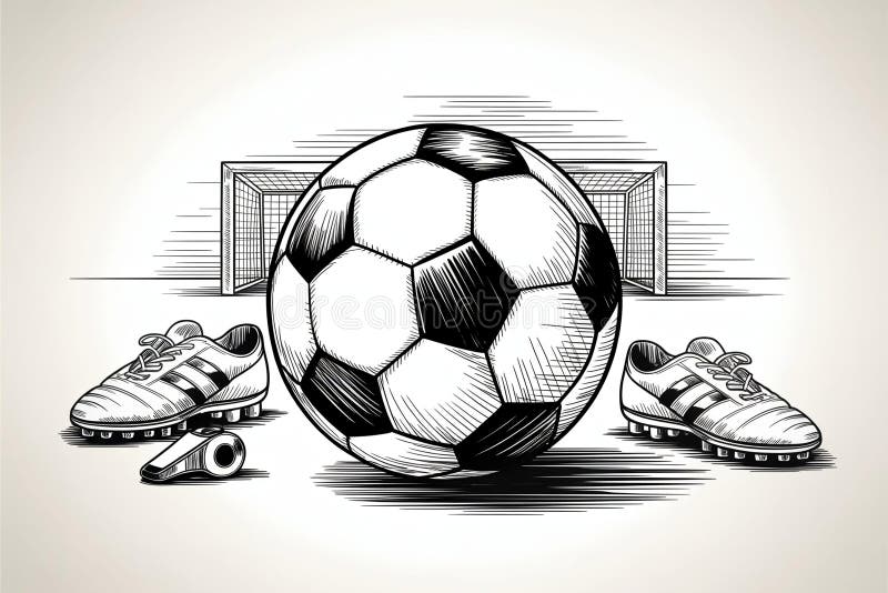Hand Drawn Football Equipment Composition on White Stock Illustration ...