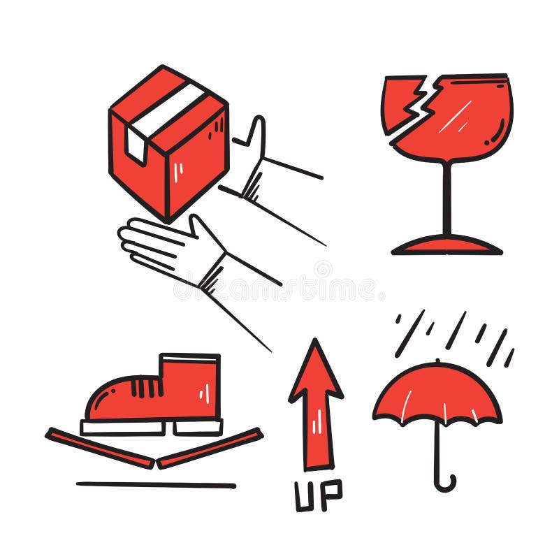 Hand Drawn Fragile Package Symbol Illustration Icon in Doodle Stock ...