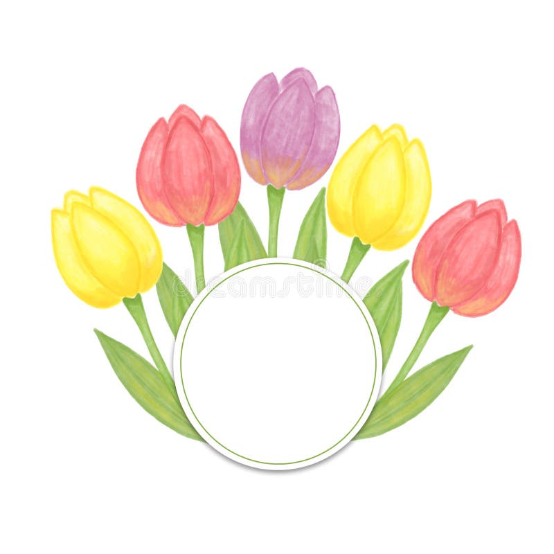Hand Drawn Frame with Multi Colored Tulips, Floral Frames Design, for ...