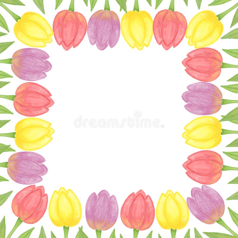 Hand Drawn Frame with Multi Colored Tulips, Floral Frames Design, for ...