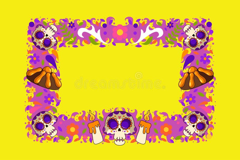 Hand Drawn Frame Template Dia De Muertos Celebration Design Vector ...