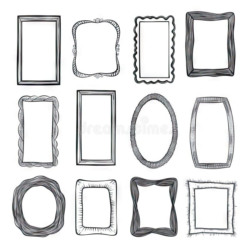 Hand Drawn Frames Collection Isolated on White. Cartoon Style Doodle ...