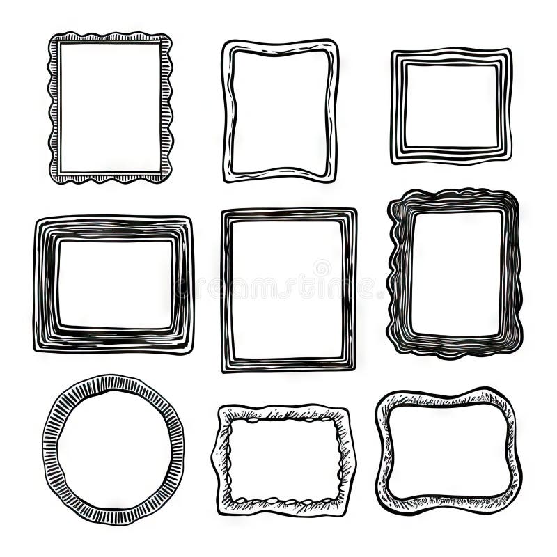 Hand Drawn Frames Collection Isolated on White. Cartoon Style Doodle ...