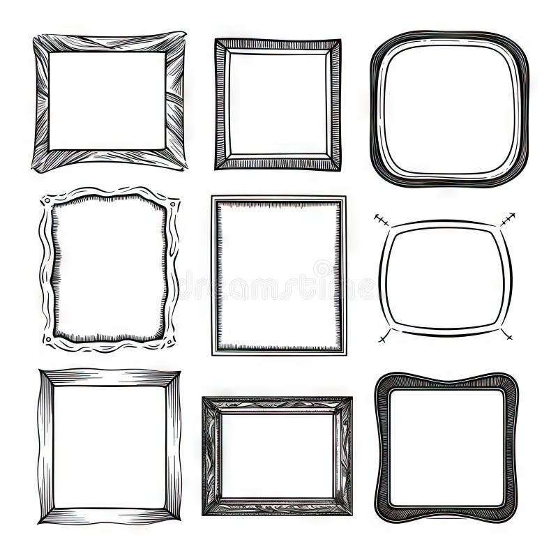 Hand Drawn Frames Collection Isolated on White. Cartoon Style Doodle ...