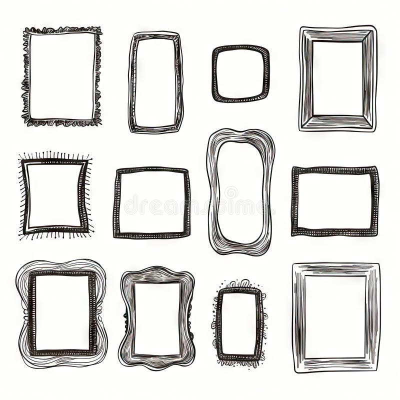 Hand Drawn Frames Collection Isolated on White. Cartoon Style Doodle ...