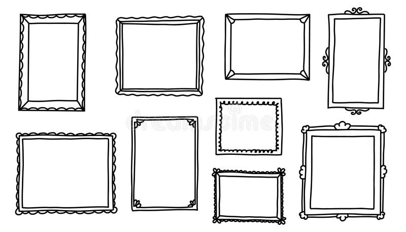 Hand Drawn Frames. Doodle Scribble Simple Box. Vector Empty Drawing ...