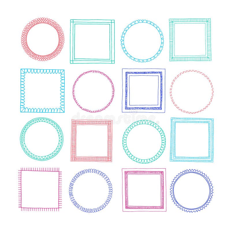 Hand Drawn Frames Set in Cartoon Style Stock Vector - Illustration of ...