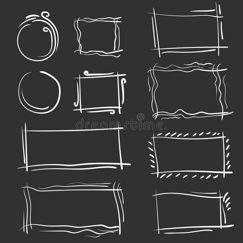 Hand Drawn Frames Set. Cartoon Vector Square and Round Borders. Pencil ...