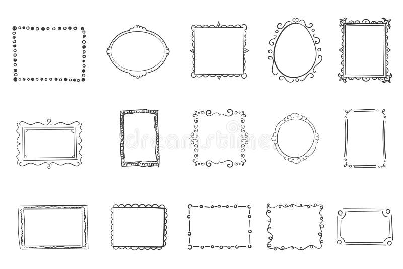 Hand Drawn Frames, Square Borders, Scribble Doodle Stock Vector - Illustration of cute, vector ...