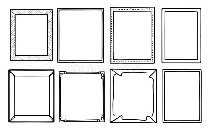 Hand-drawn Frames. Vector Illustrations of Empty Photo Borders with ...