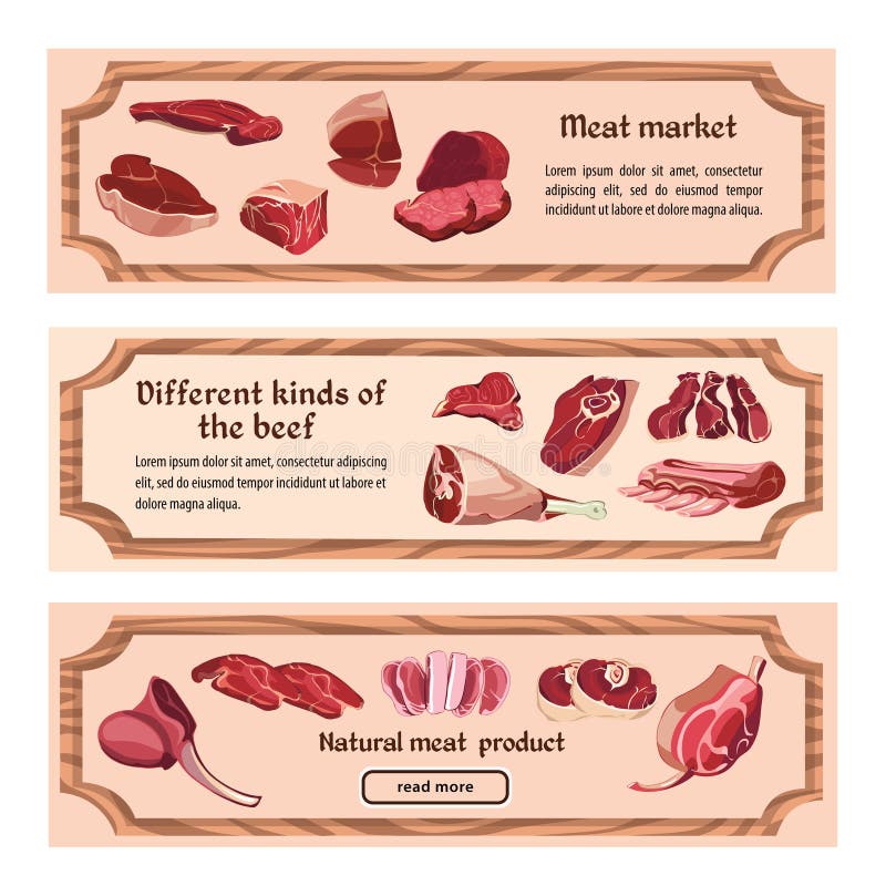 Hand Drawn Fresh Meat Horizontal Banners Stock Vector - Illustration of ...