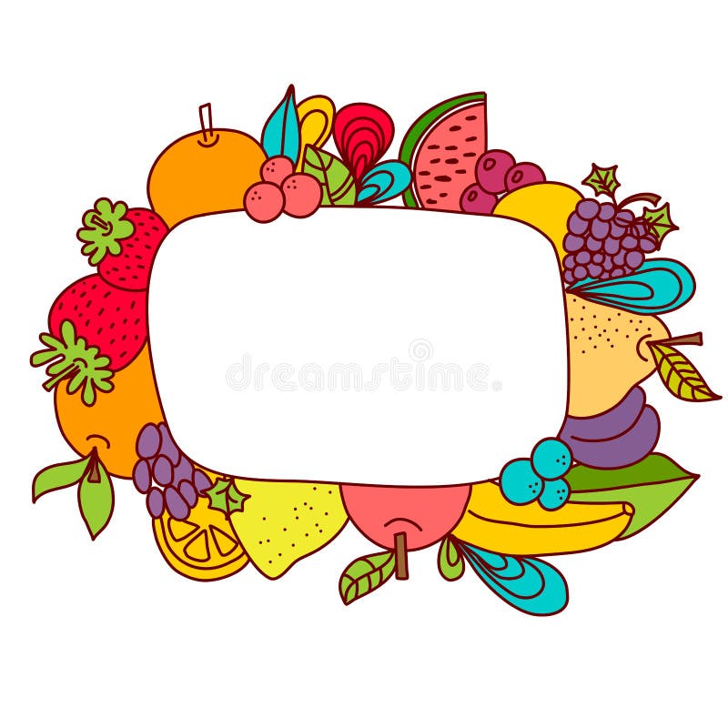 Hand Drawn Fruit Frame Doodle Design. Stock Illustration - Illustration ...