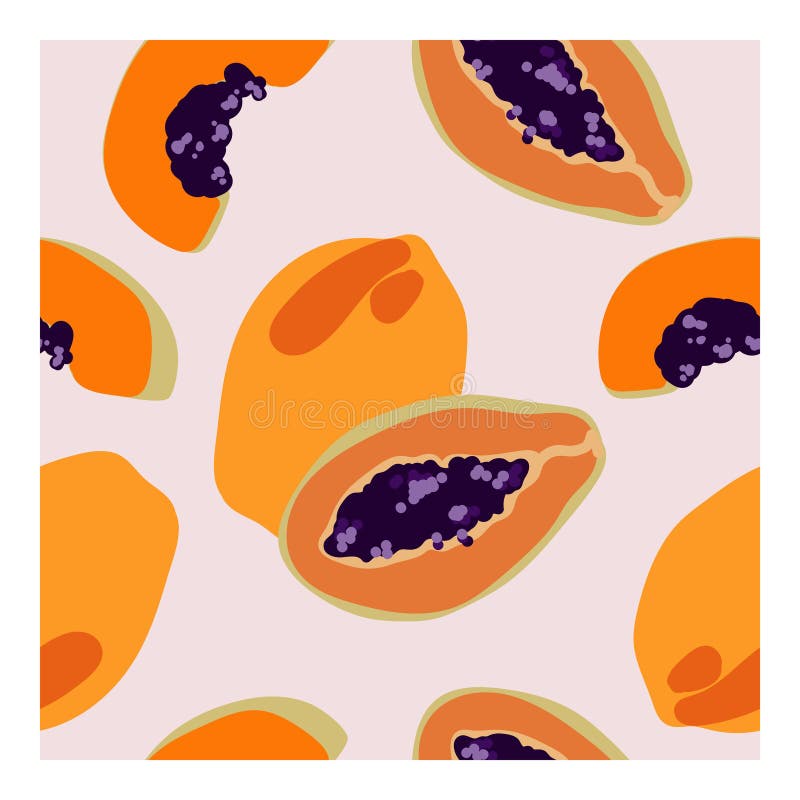 Hand Drawn Fruit Papaya Seamless Pattern in Minimal Style.Abstract ...