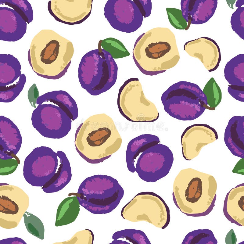 Hand Drawn Fruit Plum Seamless Pattern for Print, Textile Packaging ...