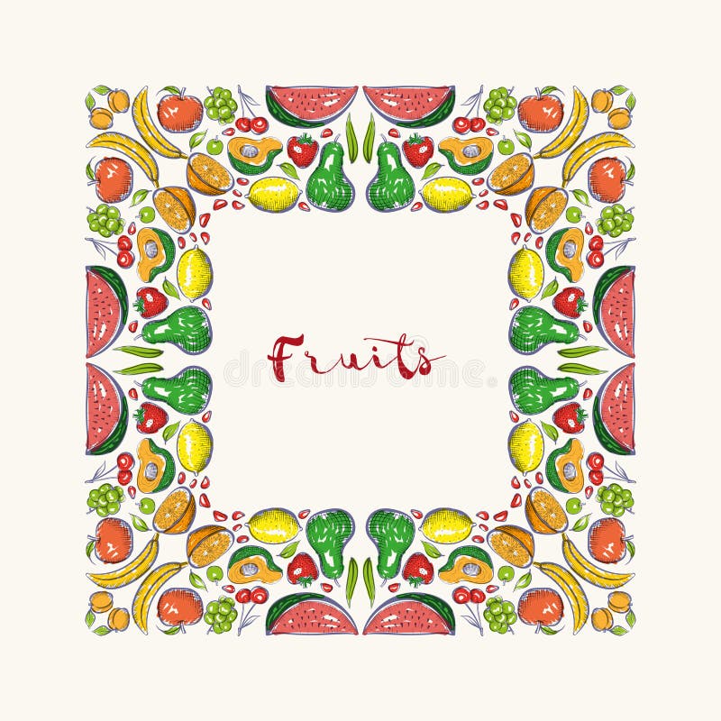 Hand Drawn Fruits Frame stock vector. Illustration of lemon - 72004878