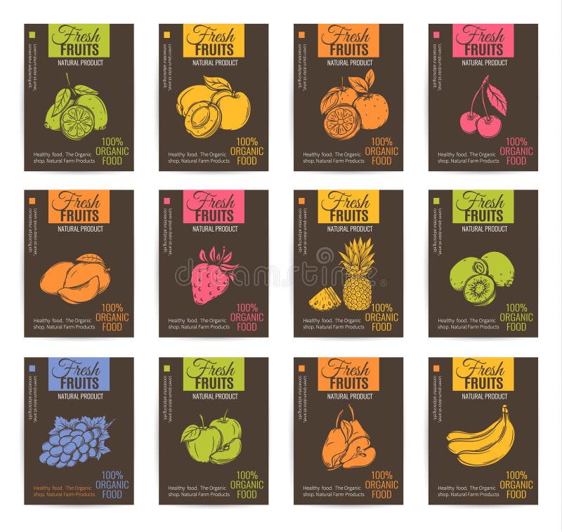 Hand Drawn Fruits Posters Set. Stock Vector - Illustration of hand ...