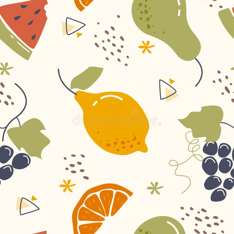 Hand Drawn Fruits Seamless Pattern Vector Illustration Stock Vector ...