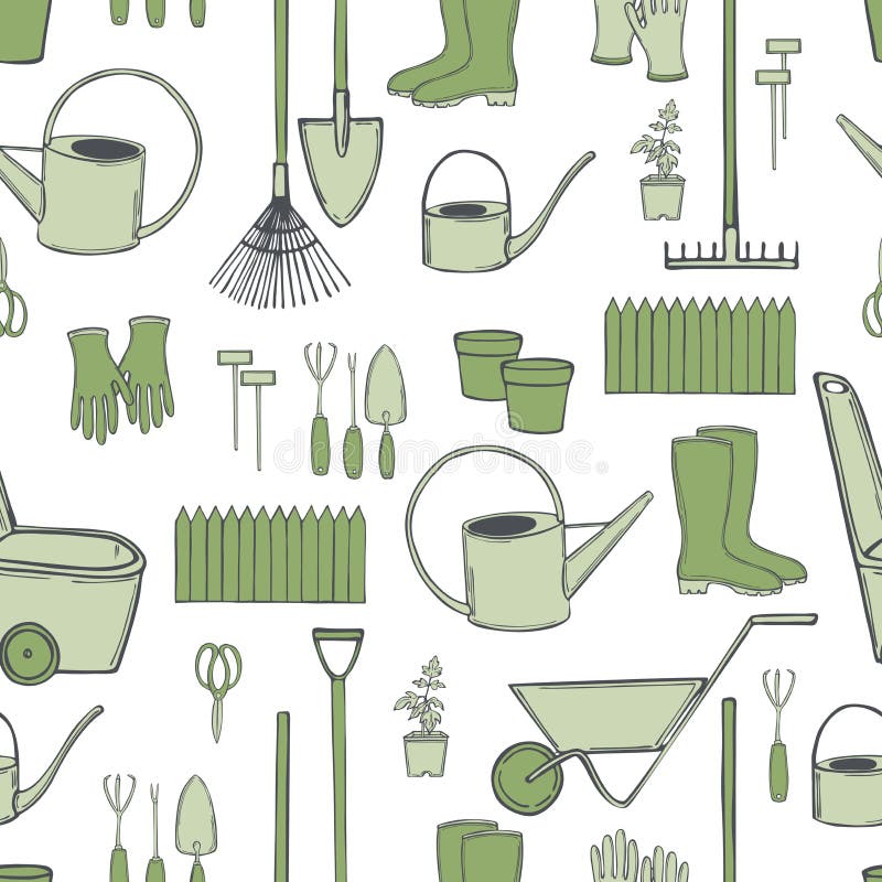 Hand Drawn Garden Tools. Vector Seamless Pattern Stock Vector ...