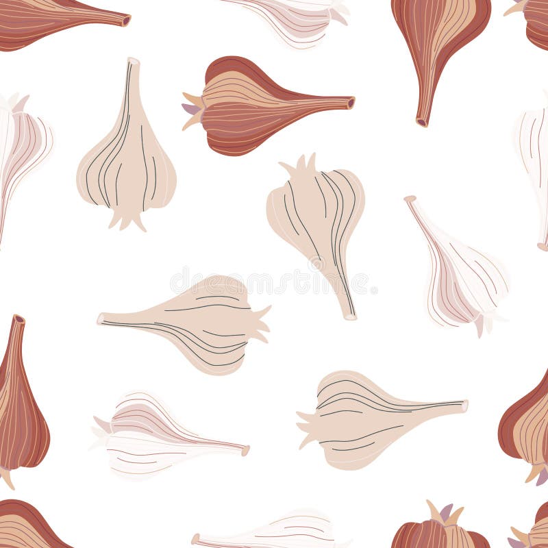 Hand Drawn Garlic Seamless Pattern. Doodle Bulb of Garlic Endless ...