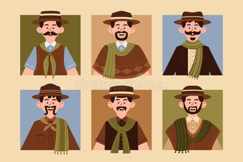 Hand Drawn Gaucho Character Set Vector Illustration. Stock Vector ...