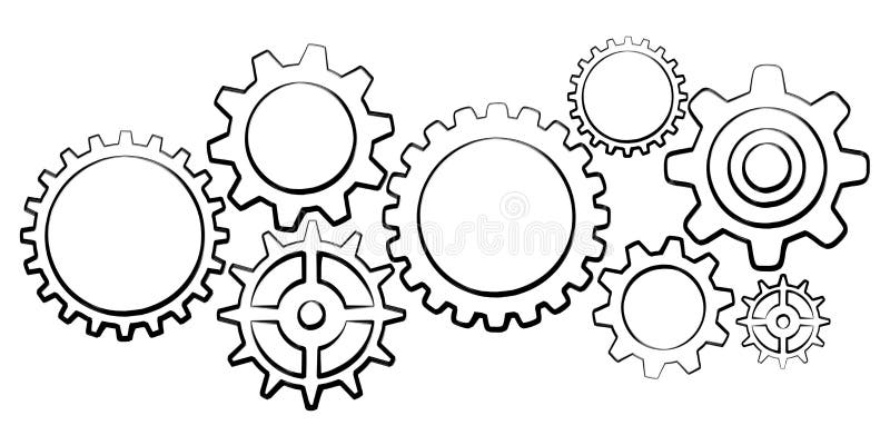 Hand-drawn gears sketch stock illustration. Illustration of connect ...