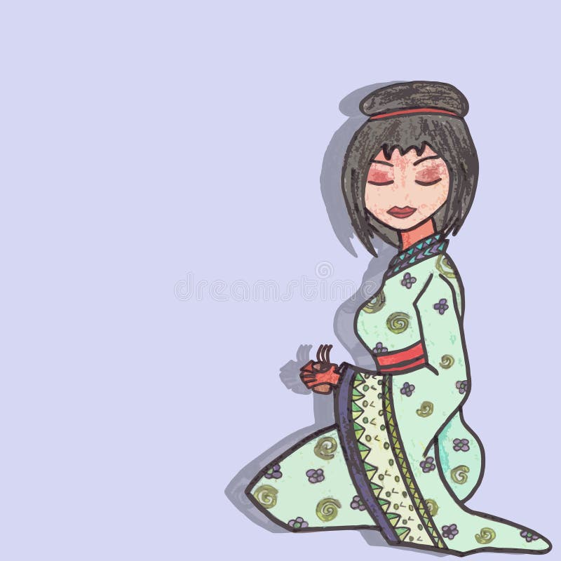 Hand Drawn Geisha Illustration Stock Vector - Illustration of girl ...