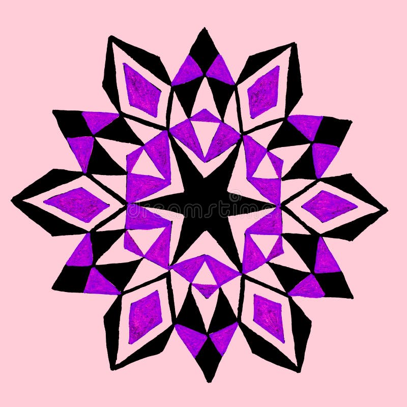 Hand Drawn Gel Pen Drawing Pointed Shaped Mandala. Stock Illustration ...