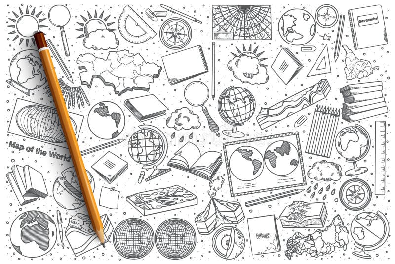 Hand Drawn Geography Vector Doodle Set Stock Vector - Illustration of ...