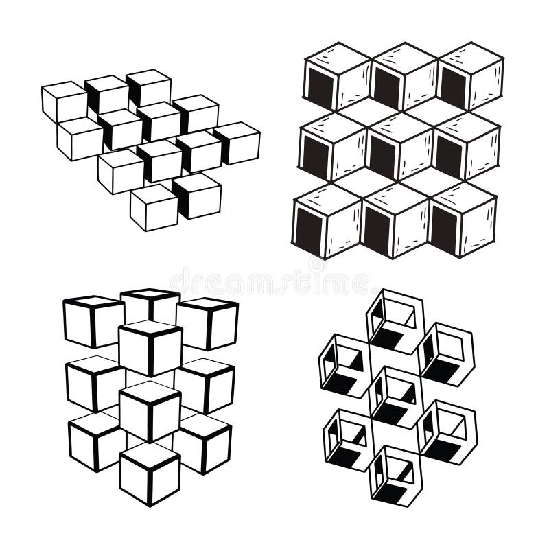 Hand-Drawn Geometric Cube Illustrations - Abstract Design Elements ...