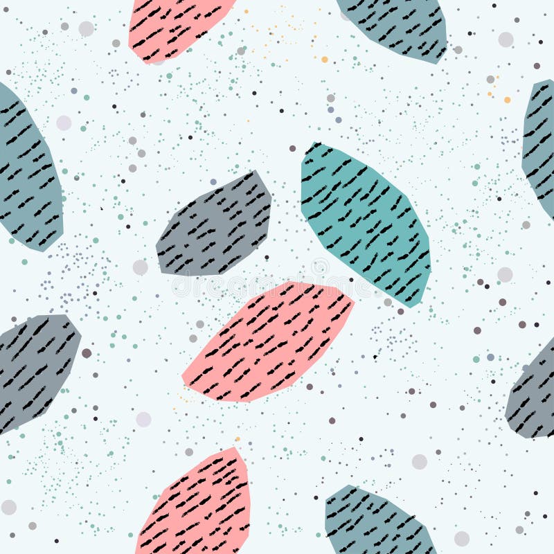 Hand Drawn Geometric Seamless Pattern on White with Dots Stock ...
