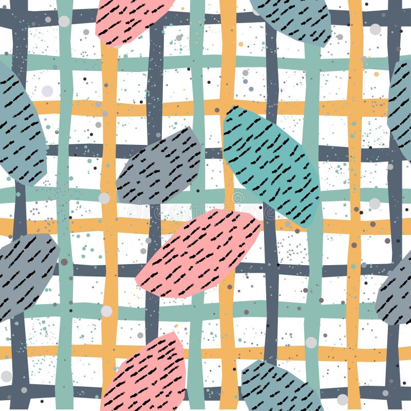 Hand Drawn Geometric Seamless Pattern on White with Dots Stock ...